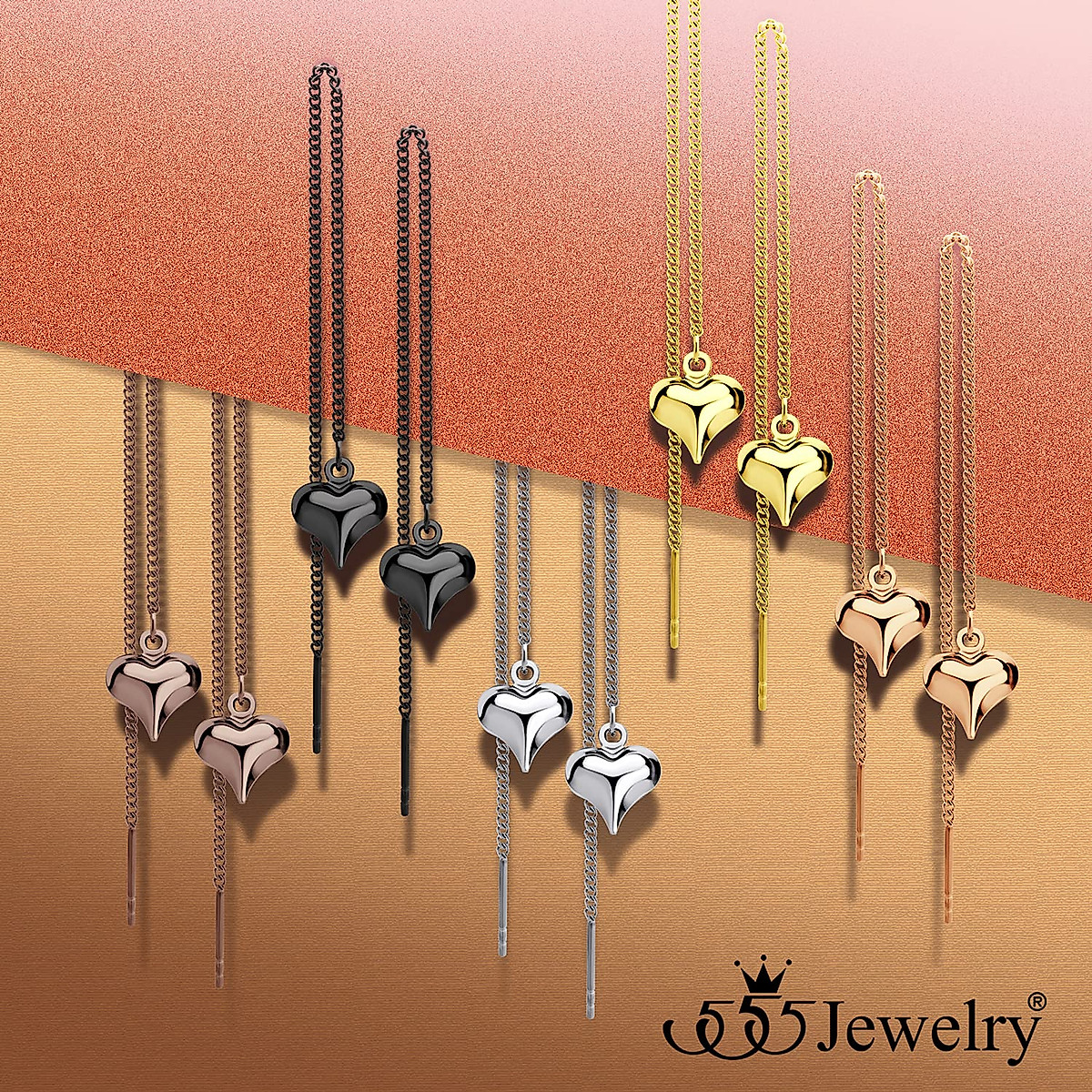 555Jewelry Womens Heart Cute Shape Love Stainless Steel Charm Fine High Fashion Romantic Gifts Female Delicate Stylish Chain Link Accessories Jewelry Dangle Drop Earrings, Black