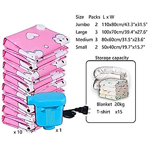 Vacuum Storage Bags Set Space Saver Bag With Pump Vacuum Sealer Bags Jumbo Large Medium Small Set (Color : Red)