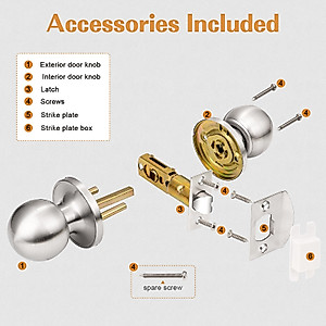 Probrico Round Passage Door Knobs Interior Hall/Closet Door Handles Brushed Nickel Ball Knobs, 3 Pack