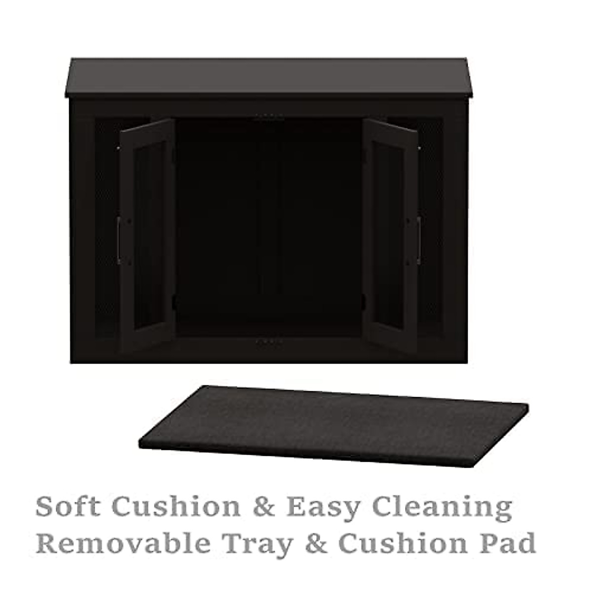 Irontar End Table Dog Crate Furniture for Small to Large Dogs, Wooden Dog Kennel with Cushion, Double-Door Dog House, Black MGW001H