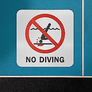 SmartSign 5.75 x 5.75 inch “No Diving” SlipSafe Adhesive Pool Safety Marker/Sign, 20 mil Thick Laminated Vinyl with Anti-Skid Pebbled Surface, Red, Black and White