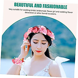 FRCOLOR 1 Set Wreath Headband Women’s Suits Girls Accessories Wedding Headband Flower Crowns Corsage Flower Corsage Wristlet Miss Pink Fabric Wristband Flower Girl Flower Rings for Women