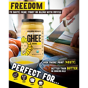 Organic Ghee Butter Grass Fed Clarified – 16 Oz Ghee Butter – Unsalted Butter Certified Organic Ghee Oil – Perfect for Paleo, Keto, Lactose & Gluten Free Diet