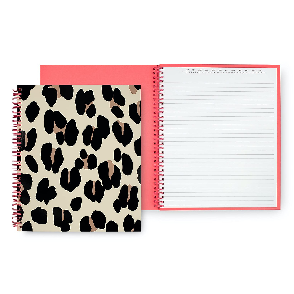 Kate Spade New York Large College Ruled Notebook, 11" x 9.5" Leopard Print Spiral Notebook with 160 Pages, Forest Feline