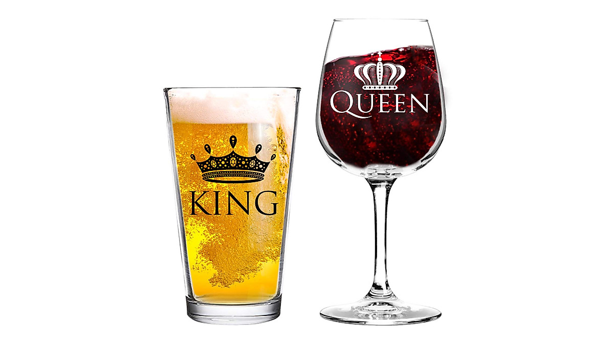 King and Queen Gift Set - His and Hers Beer & Wine Glasses
