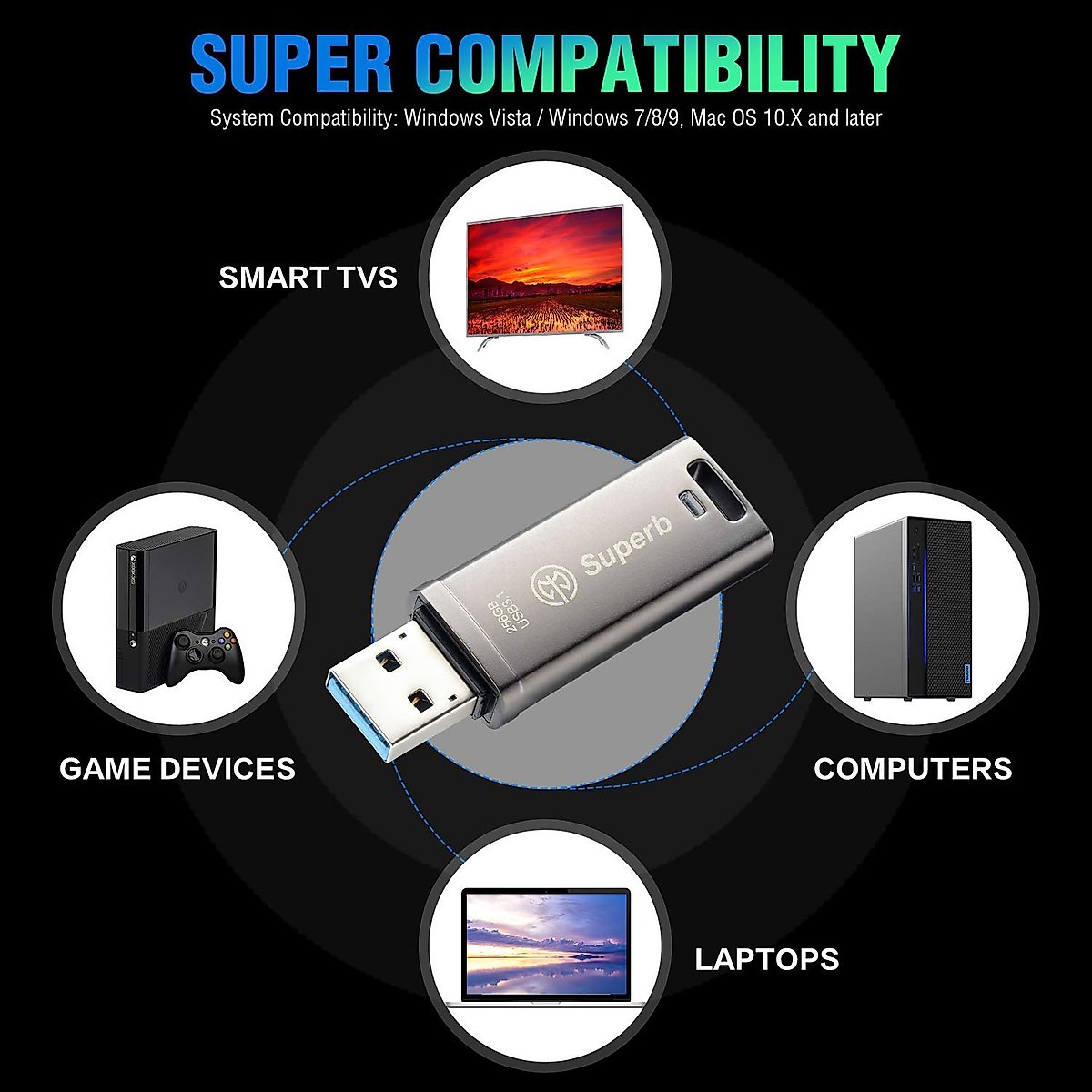 AXE MEMORY Superb 256GB USB 3.1 SuperSpeed Flash Drive, Metal Casing, Optimal Read Speeds Up to 400 MB/s. Write Speeds Up to 200 MB/s
