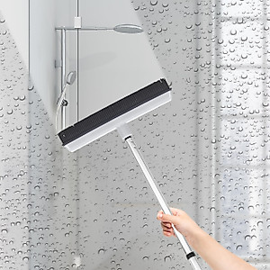 Rubber Bristle Broom for Floors Salon Broom, Rubber Squeegee Broom, Rug Broom, Rubber Rake for Human Hair, Pet Hair, Fur, Lint, Liquid, with 3-Part Handle, Grey