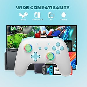 momen Switch Pro Controller, Bluetooth Wireless Gaming Controller for Nintendo Switch/Lite/OLED，Pink&White