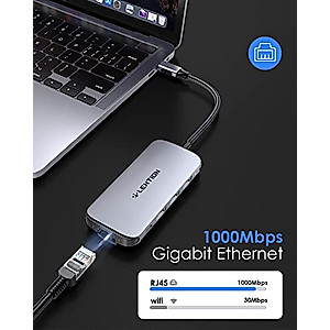 LENTION Ultra-Thin USB C Hub with Ethernet, 4K HDMI, USB 3.0/2.0, Card Readers & PD Adapter for 2023-2016 MacBook Pro 13/14/15/16/M1/M2, New Mac Air & Surface, Chromebook, More (CB-C48, Space Gray)