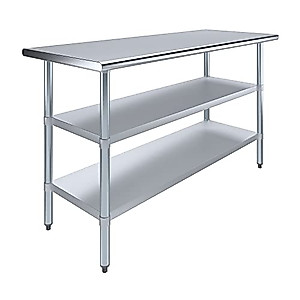 60" Long X 24" Deep Stainless Steel Work Table with 2 Shelves | Metal Food Prep Station | Commercial & Residential NSF Utility Table