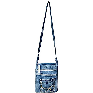 BDJ Upcycling Blue Denim Jeans Oblong Small Cross Body Shoulder Handbag Purse (Small Crossbody 5)