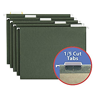Smead Hanging File Folder with Tab, 1/5-Cut Adjustable Tab, Letter Size, Standard Green, 25 per Box (64055)