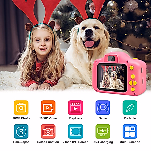 OZMI Kids Camera Toys for 3-9 Year Old Girls, Kids Selfie Camera Compact for Child Little Hands, Smooth Shape Toddler Camera, Best Christmas Birthday Gift for 4 5 6 7 8 9 Year Old Girls with 32GB Card