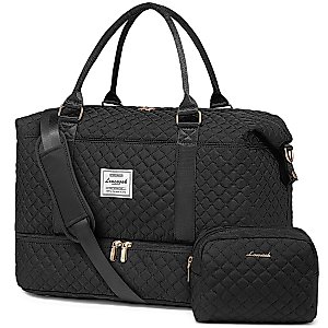 LOVEVOOK Travel Duffle Bag, Weekender Bags for Women with Shoe Compartment, Carry on Bag with Toiletry Bag, Gym Bag with Wet Pocket, Hospital Bags for Labor and Delivery, Black