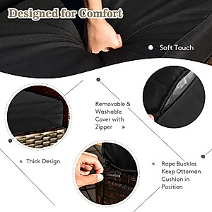 Tangkula 9 Pieces Patio Furniture Set with 30” Propane Fire Pit Table, Outdoor PE Wicker Sectional Sofa Set with Storage Box, 50,000 BTU Gas Fire Pit Table with 2 Protective Covers (Black)