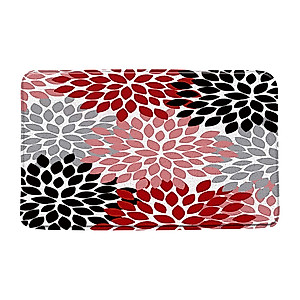 YSATNSFT Dahlia Bath Mat Pinnata Floral Black Red Coral Pink Gray Flower Pattern Print Bathroom Bedroom Kitchen Toilet Rug Soft Memory Foam Backing,18x30 Inch