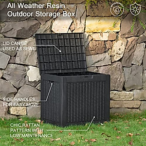 realife 31 Gallon Small Deck Box, Outdoor Waterproof Storage Box with Lock for Delivery, Patio, Pool Supplies and Garden Tools, Black