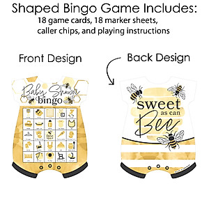 Big Dot of Happiness Little Bumblebee - Picture Bingo Cards and Markers - Baby Shower Shaped Bingo Game - Set of 18