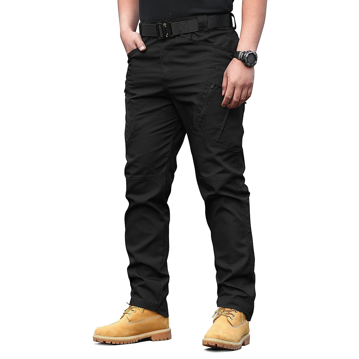 solo soplo Men's Tactical Pants Black Water Repellent Ripstop Cargo Pants for Combat Hiking Outdoor Lightweight Casual Multi Pocket Work Pant