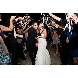 Kingsnow 50 Pack Champagne Lace Ribbon Wands Party Streamers with Bells Silk Fairy Stick Wand Party Favors for Wedding Send off Party Activities Baby Shower Holiday Celebration