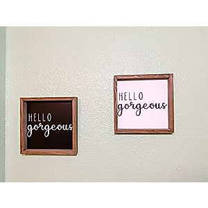 Nana's Little Angels White Hello Gorgeous Wall Decor with Real Wood Frame, 10” x 10” Art, Cute Farmhouse and Boho Home Decorations, Inspirational Quote for Living Room, Bedroom, or Bathroom