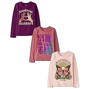 The Children's Place Girls Kindness,Love,Equality Long Sleeve Graphic T-Shirts,Multipacks Change The World/Kindness Matters 3-Pack Large