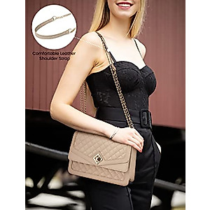 LOVEVOOK Shoulder Bag for Women Quilted Crossbody Purse,Leather Chain Bag for Gift Classic Satchel Handbag Nude