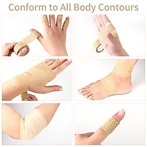 12pc-1 Inch Wide Skin Colour Elastic Self- Adhesive Bandage Finger Tape，Wrap Bandages, for Wrist and Ankle Sprains & Swelling