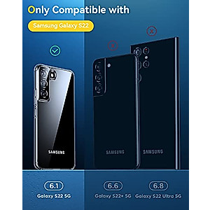 Humixx Samsung Galaxy S22 Crystal Clear Case, [20X Anti-Yellowing][Military Grade Shockproof] Soft Slim Fit Transparent Protective TPU Silicone Bumper Airbag Case Cover for Samsung S22 5G,Clear