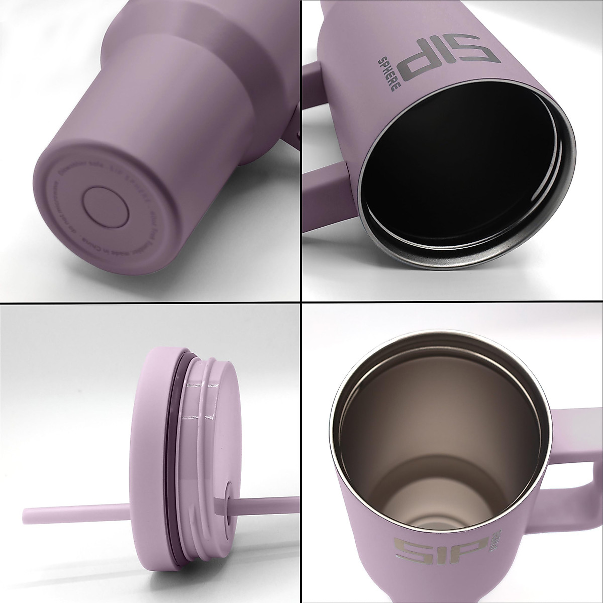 SIP SPHERE Tumbler 40oz Insulated Travel Mug with 2 Straws Double Wall Vacuum Insulated Car Cup Keeps Drinks Hot & Cold (Feather Purple)