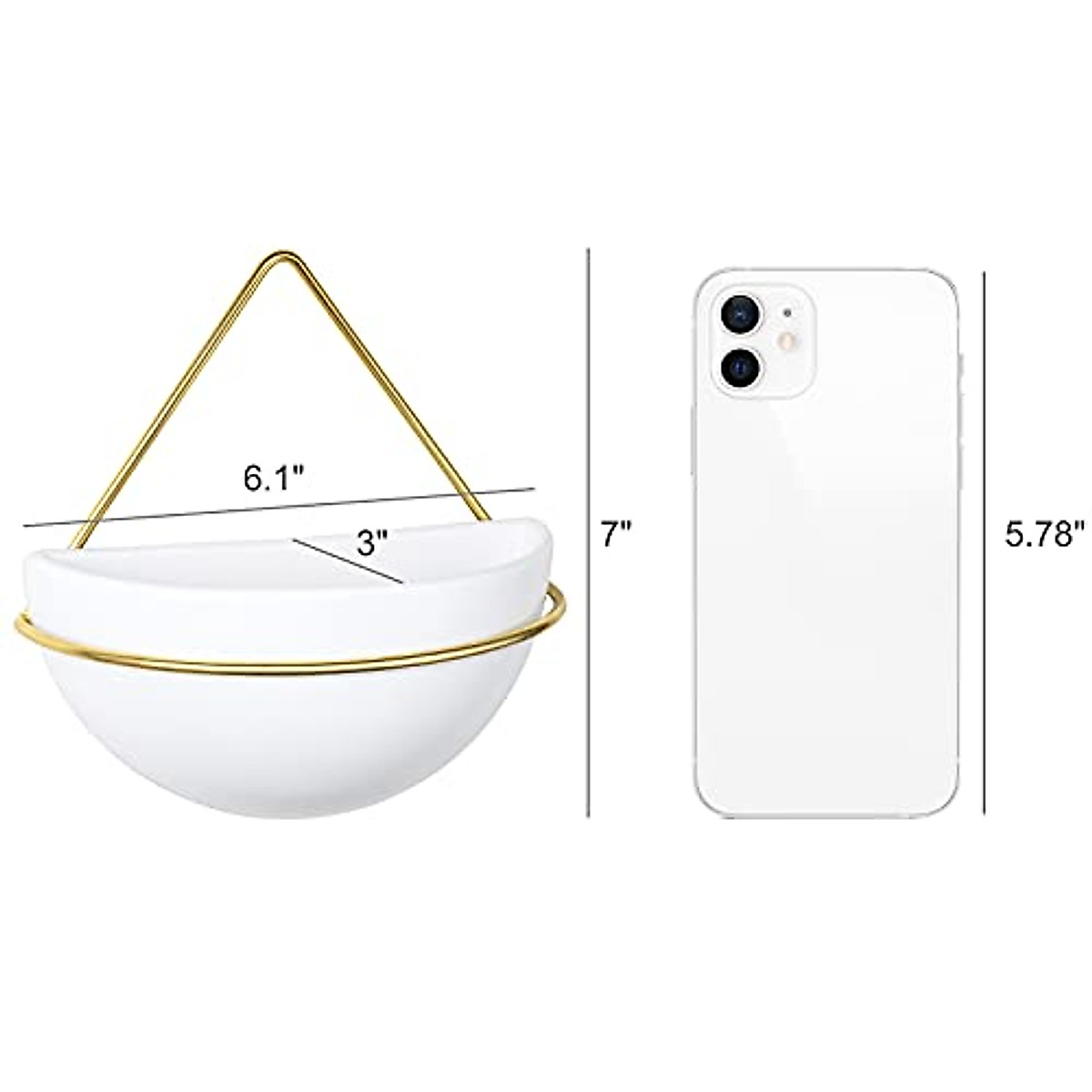 Mkono Ceramic Hanging Planter Geometric Wall Decor, Set of 2 Modern Wall Planter with Metal Plant Hanger Wall Mounted Plant Pot for Succulent Air Plant Herb Faux Plant Indoor Home Garden Decor, Gold