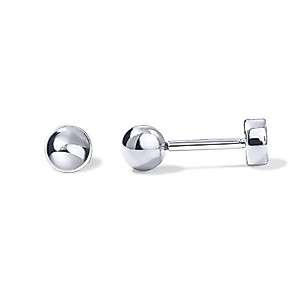 PAVOI Rhodium Plated Solid 925 Sterling Silver Ball Stud Earrings for Women - Flat Back - Cartilage & Helix Piercing Jewelry - Big Gold Studs