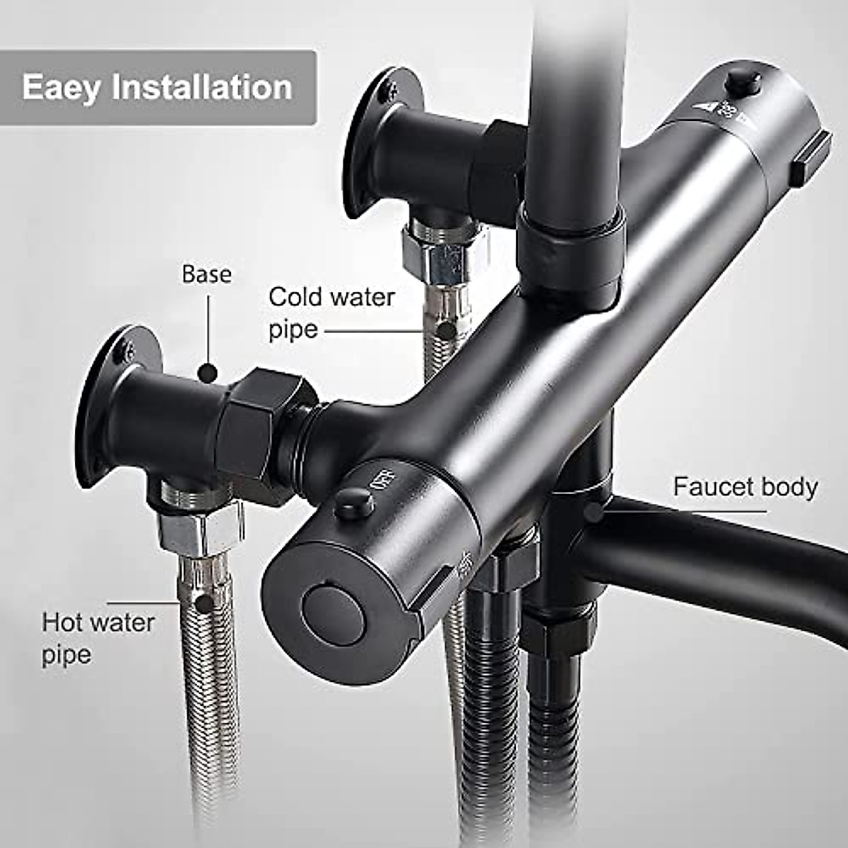 Aolemi Matte Black Installation Kit for Exposed Wall Mount Bathroom Faucet Outdoor Shower System Thermostatic Bar Mixer Valve Convert in-Wall to Surface Mount NPT 1/2 Male by G 3/4 Male Brass
