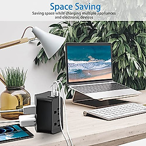 Power Strip Tower, Flat Extension Cord with 6 AC Outlets and 3 Extra Charging Ports, Surge Protector Power Strip Tower 5 FT, Flat Plug Power Strip 1250W, USB Charging Station for Home,Office,Dorm