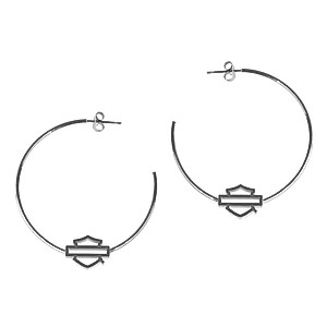 Harley-Davidson Women's Small Bar & Shield Logo Hoop Steel Earrings - Silver