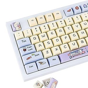 JOLINTAL 133 Keys Kawaii Keycaps Sets, PBT XDA Profile Keycaps, Dye-Sub Low Profile Keycaps 65 Percent Keycaps, Cute Cream PBT Keycaps Cherry MX Switch Keycaps for Mechanical Gaming Keyboard