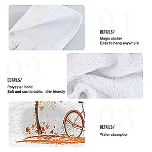 2 Pack Fall Maple Tree Bike Hanging Kitchen Towel with Loop Romantic Autumn Bicycle Hand Towels Soft Microfiber Coral Velvet Dish Towel for Bathroom Washcloth Absorbent Tie Towel