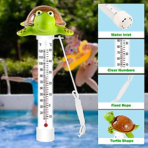 Floating Pool Thermometer, Large Size Easy Read for Water Temperature with String for Indoor & Outdoor Swimming Pools and Hot Tubs，Spas & Aquariums (Turtle)