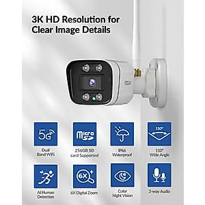 FOSCAM 5MP 3K Security Camera Outdoor, V5P 5G/2.4GHz WiFi Camera for Home Security, Two Way Audio, 66ft Color Night Vision, FOV 110°, Work with Alexa