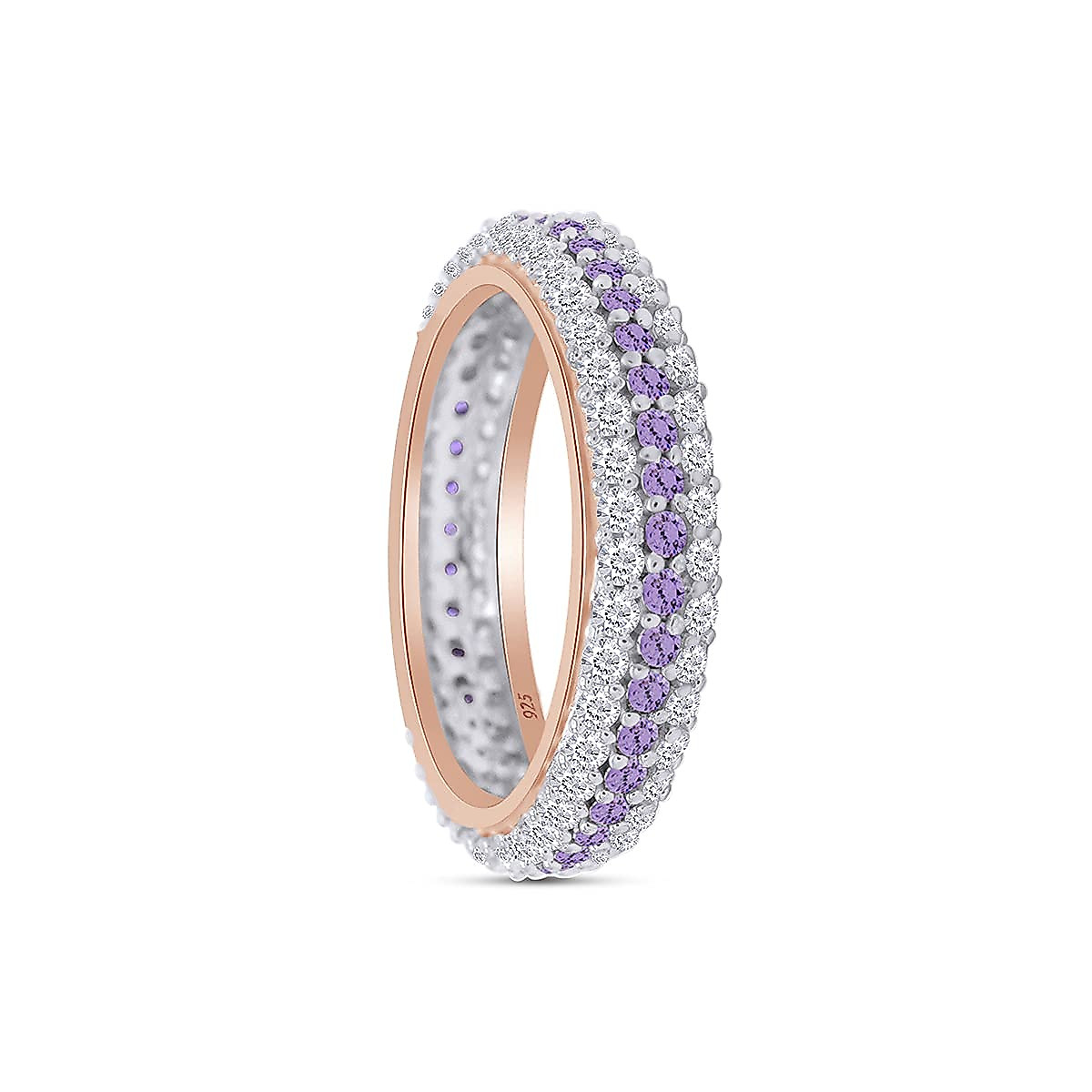 Jewel Zone US Round Cut Purple Simulated Alexandrite Eternity Ring in 14K Rose Gold Over Sterling Silver