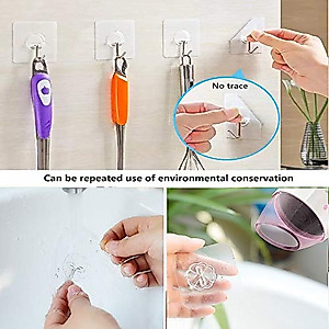 MUGEN ROOM Wall Hooks 17lb(Max) Transparent Reusable Seamless Hooks,Waterproof and Oilproof,Bathroom Kitchen Heavy Duty Self Adhesive Hooks,12 Pack