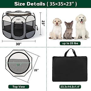 Love's cabin Pet Puppy Dog Playpen, Medium Dog Tent Crates Cage Indoor/Outdoor, Portable Playpen for Dog and Cat, Foldable Pop Up Dog Kennel Playpen with Carring Case, Removable Zipper Top, Grey