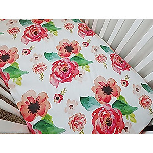 Baby Floral Fitted Crib Sheet for Boy and Girl Toddler Bed Mattresses fits Standard Crib Mattress 28x52" (Coral)