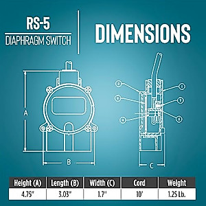 Little Giant RS-5 115-Volt Piggyback Diaphragm Pump-down Switch for Sump or Utility Pumps, 10-Ft. Cord, Black, 599008