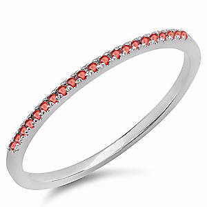 Dazzlingrock Collection 0.08 Carat (ctw) 10K Round Ruby Ladies Dainty Anniversary Wedding Stackable Ring, White Gold, Size 7.5