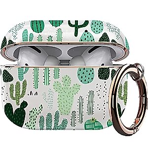 Airpods Pro Case with Keychain and Cute Skin, Air Pod Pro Hard Protective Cover for Women and Girls, Compatible with Apple iPods Pro Earbuds Charging Case 2019, Cactus