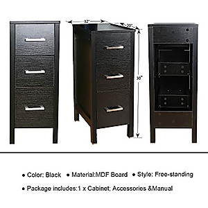 Bathroom Drawer Organizer,Free Standing Single Vanity,Nightstand,12" Lx20 Wx30 H, Made of MDF Wood,Vertical Dresser Storage Tower Vanity for Bedroom/Hallwa/Entryway,Self-Assemble,3 Drawers (Black)