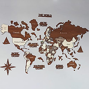 iwa concept 3D Multilayered Wooden World Map | Wood World Map Home Art | Wall Travel Decor | Housewarming Gift | (M - 39”x24 | 100x60 cm, Mixed)
