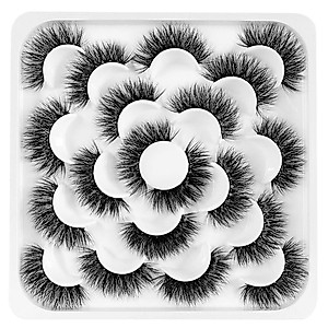 Newcally Lashes 3D Fake Eyelashes 18MM Dramatic Fluffy Faux Mink Eyelashes Pack 10 Pairs Thick Long Volume False Eye Lashes