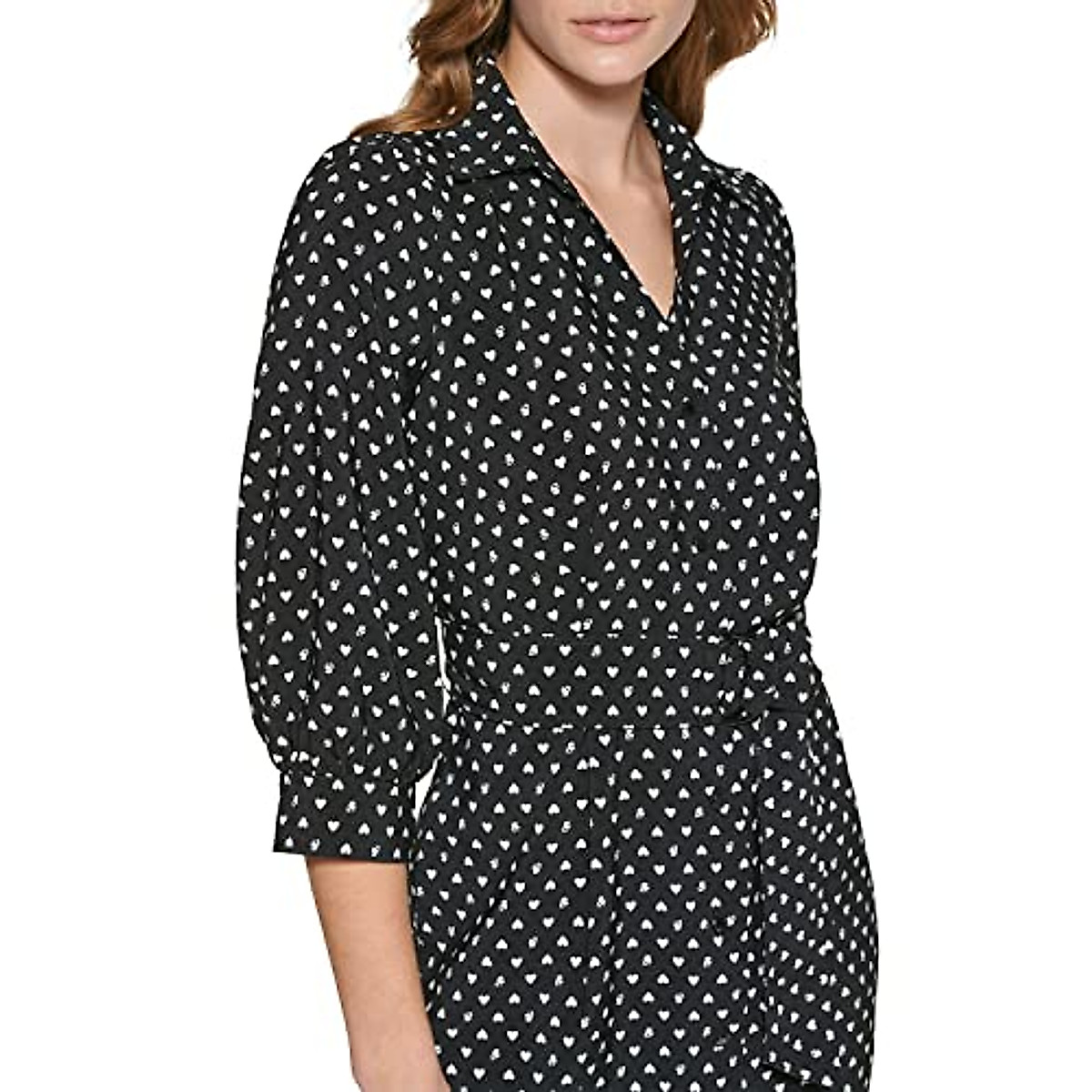 Karl Lagerfeld Paris Women's Paris Printed Cotton Shirt Dress, Black w/Soft White Details, 14